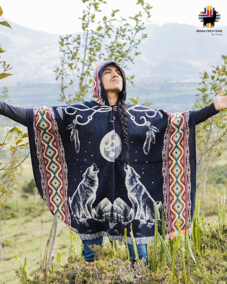 Unisex Alpaca Wool Poncho. (wolves Howling Iv)one Size.exclusively ...