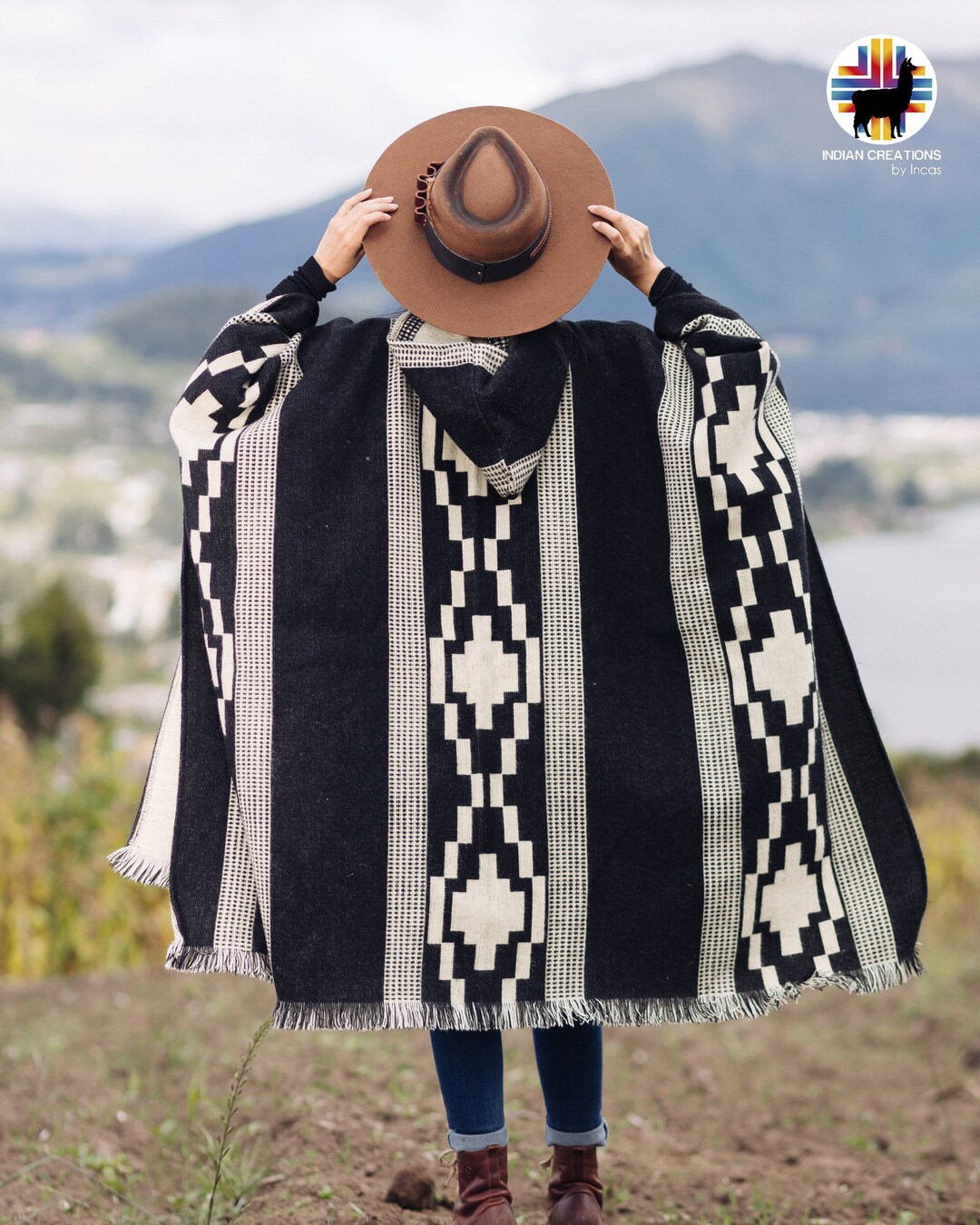 Alpaca Wool Poncho (black Sea) Handcrafted by Indigenous Hands. Soft ...