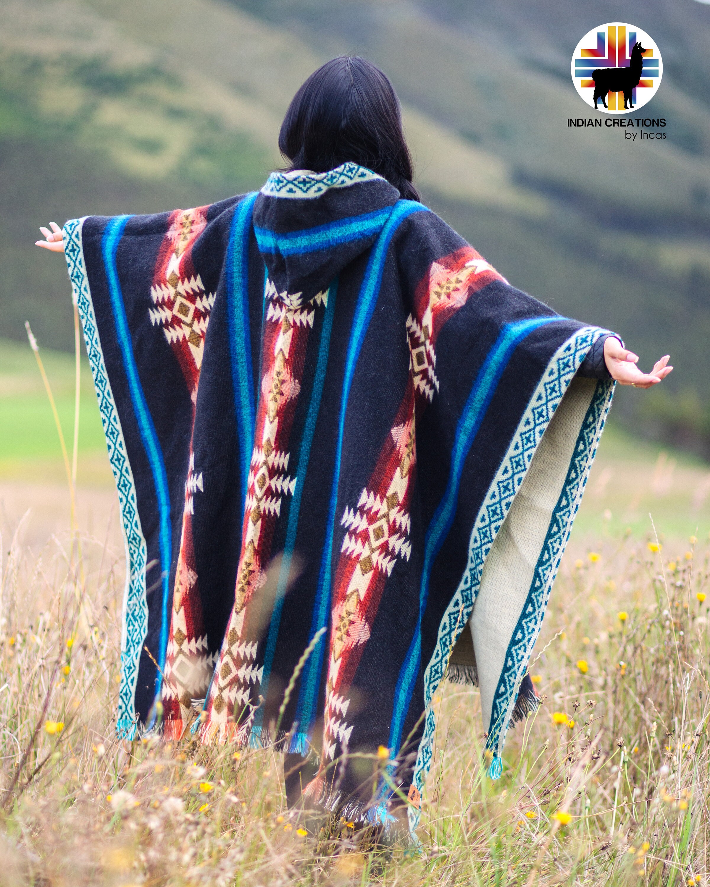 Alpaca Wool Poncho (northern Lights) Handcrafted by Indigenous Hands ...