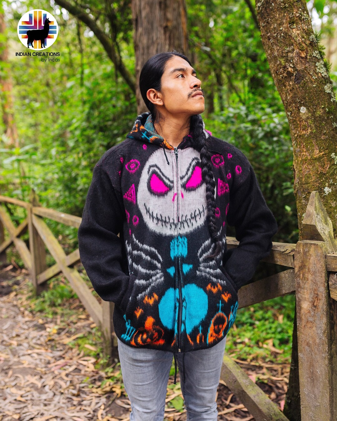 Alpaca Wool Jacket. (multicolor Jack Skellington) Unisex. Handcrafted ...