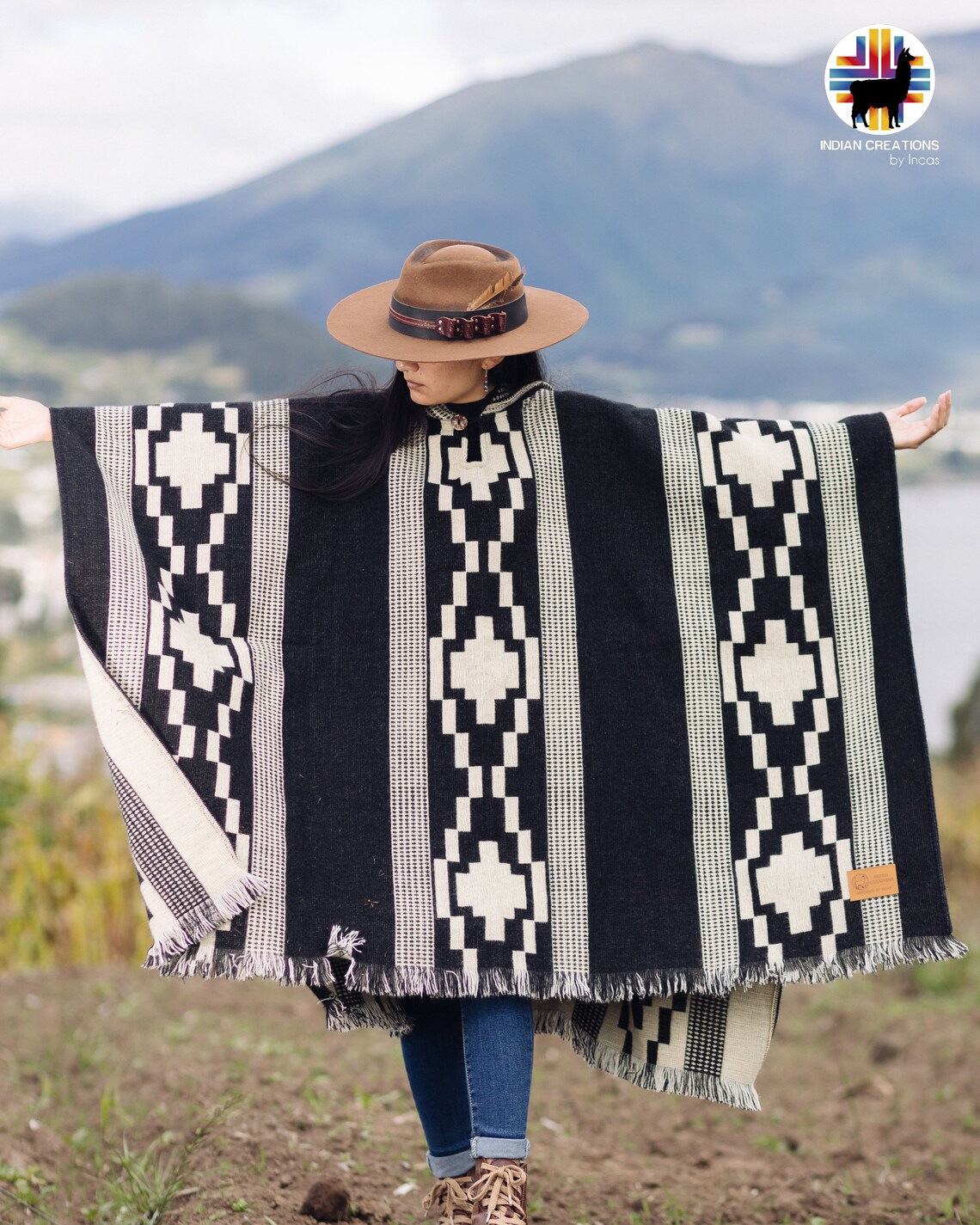 Alpaca Wool Poncho (black Sea) Handcrafted by Indigenous Hands. Soft ...