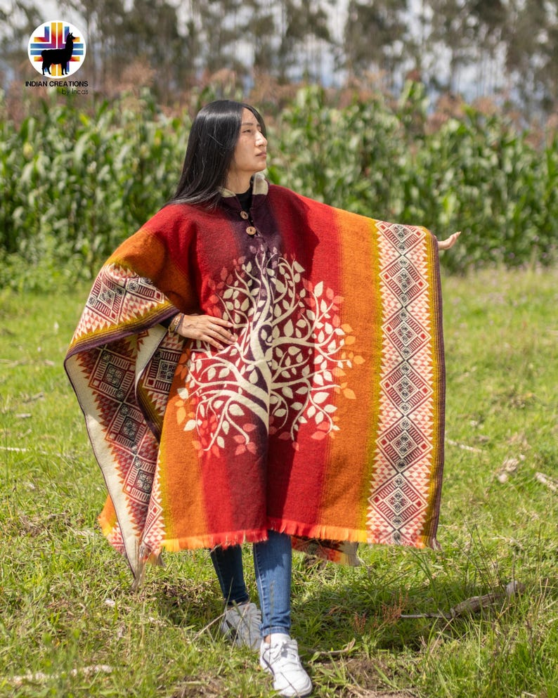 Alpaca Wool Poncho (tree of Life) Handcrafted by Indigenous Hands. Soft ...