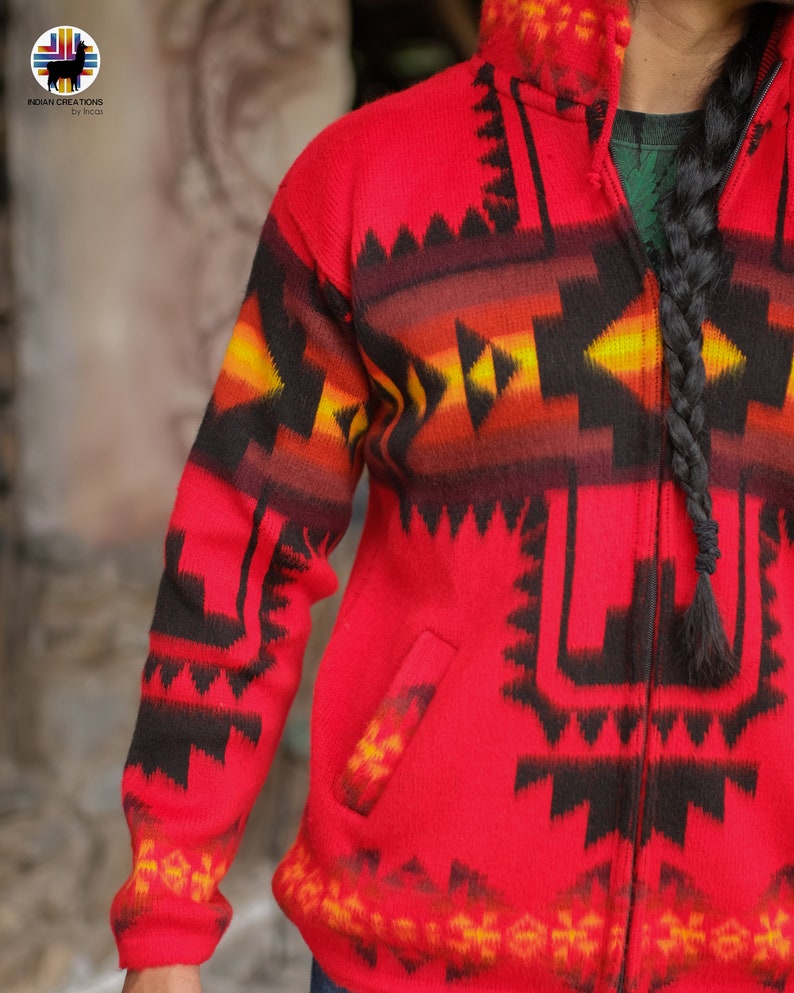 Handcrafted Alpaca Wool Jacket (red Sunset) Crafted by Indigenous Hands ...