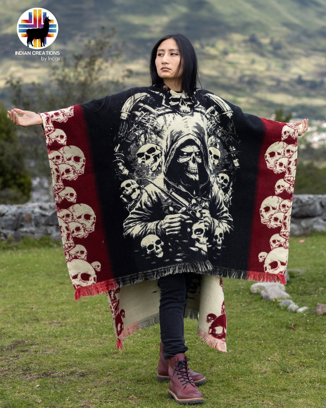 Alpaca Poncho santa Muerte Handcrafted by Indigenous Hands. Soft and ...