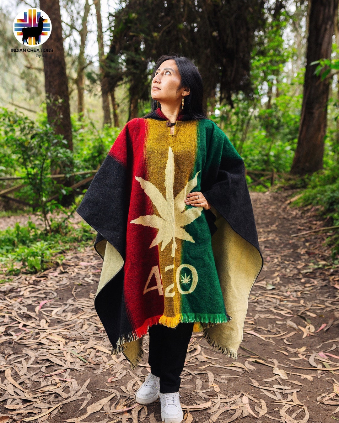 Alpaca Wool Poncho (4.20 Rasta Style) Handcrafted by Indigenous Hands ...