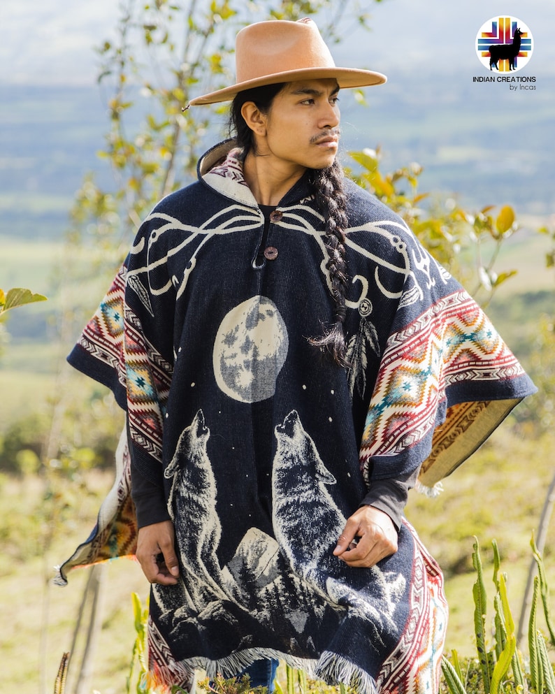 Unisex Alpaca Wool Poncho. (wolves Howling Iv)one Size.exclusively ...