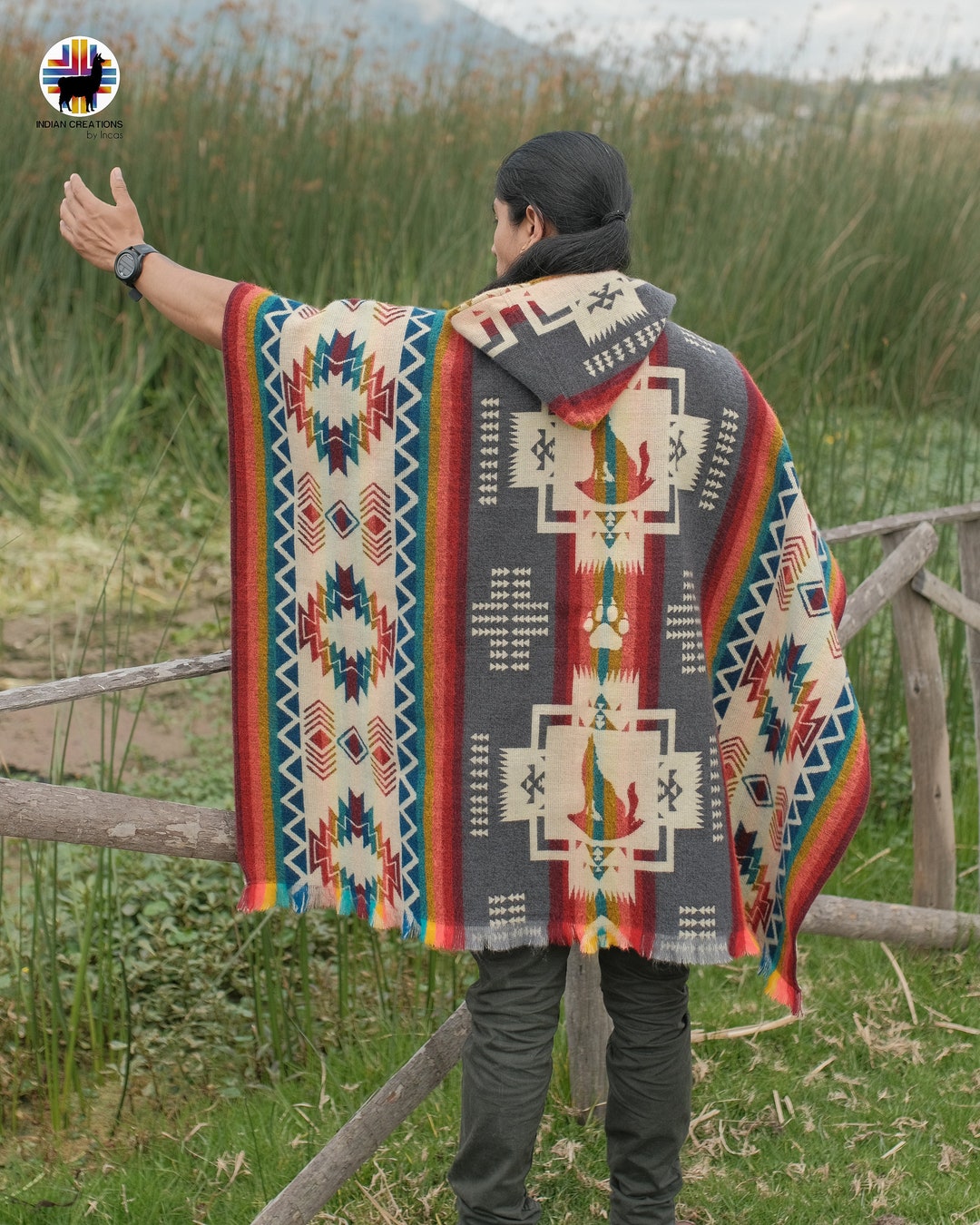 Unisex Alpaca Wool Poncho. (gray Wolf Spirit) Exclusive Handcrafted by ...