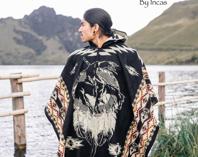Indian Chief and Horse Alpaca Poncho. Hooded Poncho. Created by Native ...