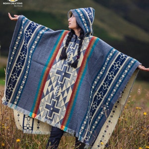 Beautiful Alpaca Wool Poncho cloudy Sky Handcrafted by Indigenous Hands ...