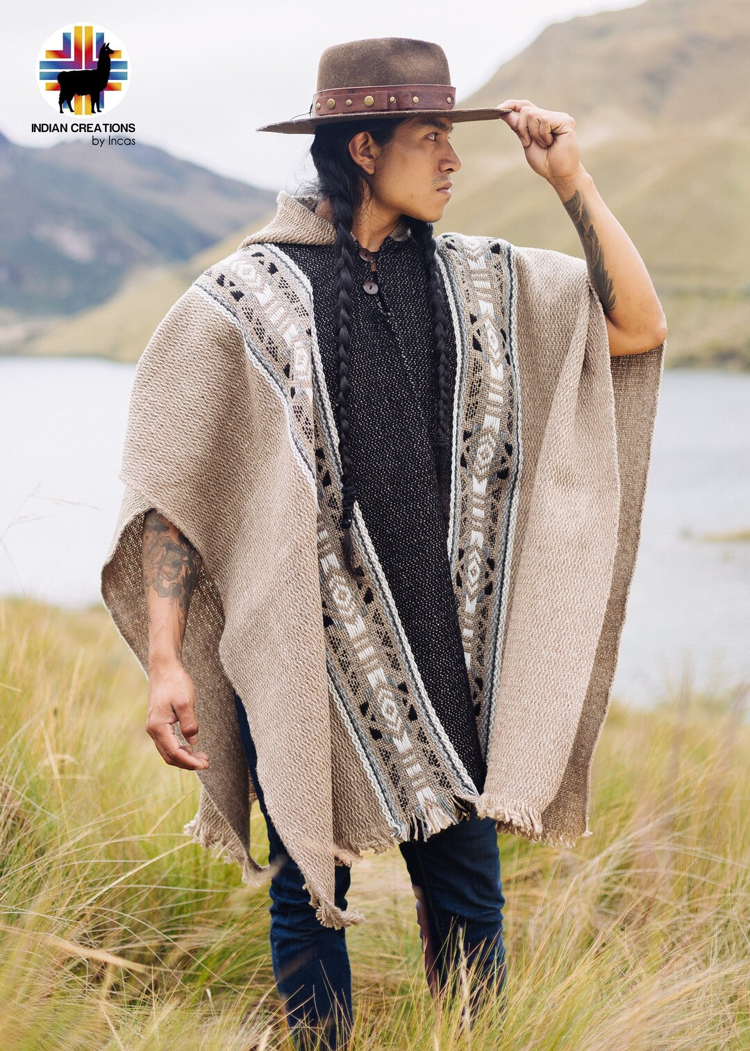 Handmade Wool Poncho. (light Tan) Closed in the Front With Hood ...