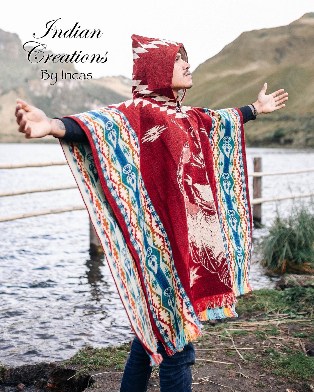 Indian Chief and Horse Alpaca Poncho. Hooded Poncho. Created by Native ...