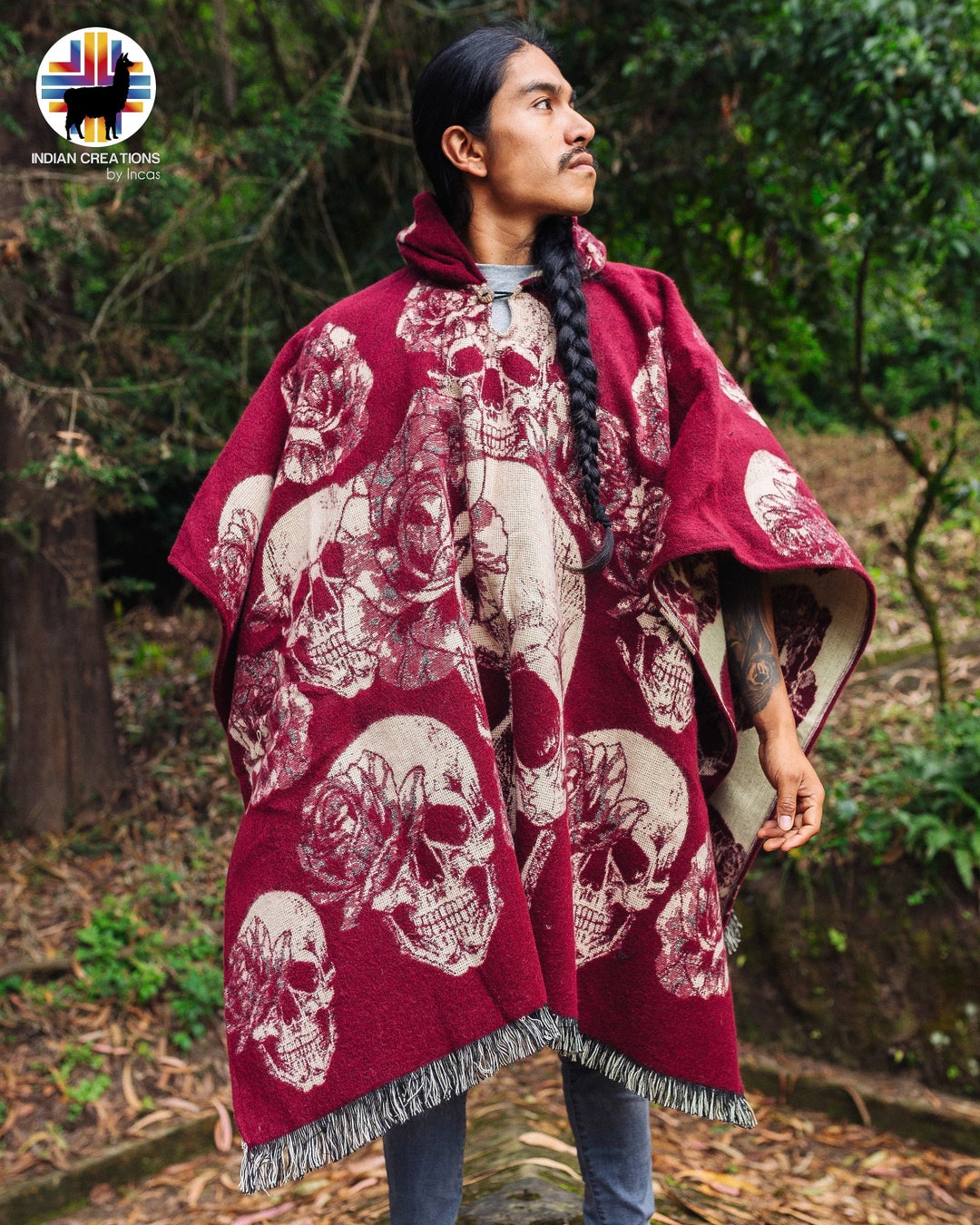 Alpaca Wool Poncho (rose Skull) Handcrafted by Indigenous Hands. Soft ...