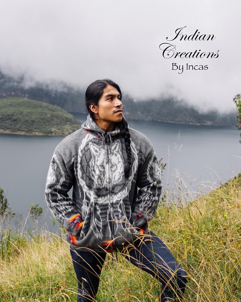 Handcrafted Alpaca Jacket(wolf and Dreamcatcher) Crafted by Indigenous ...