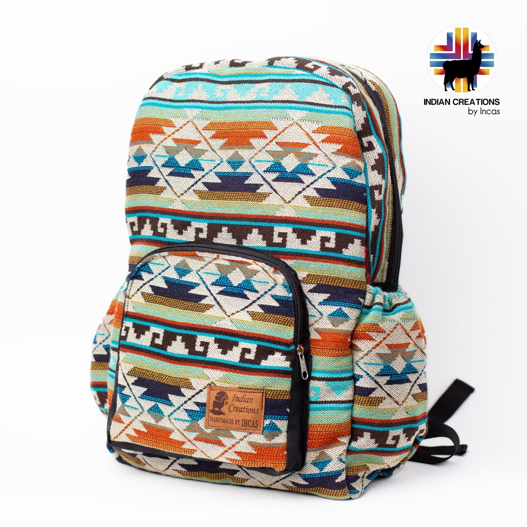 Handmade Exclusive Design Backpack. (aqua Geometric Desing) Lightweight ...