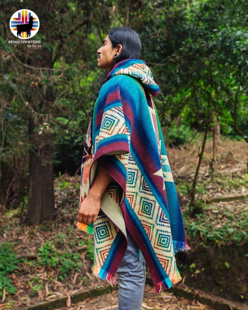 Alpaca Wool Poncho (sunset in the Forest) Handcrafted by Indigenous ...
