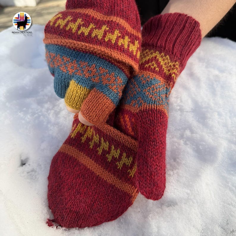 Peruvian 100% Alpaca Fibers Handmade Gloves. Convertible Mitten ...