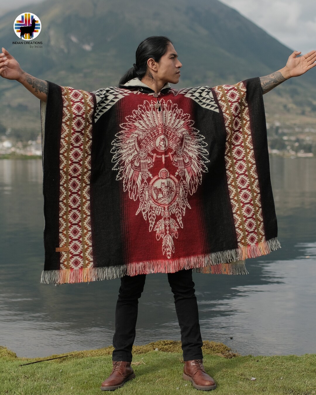 Unisex Alpaca Wool Poncho. (wolf Chief) One Size. Exclusively ...