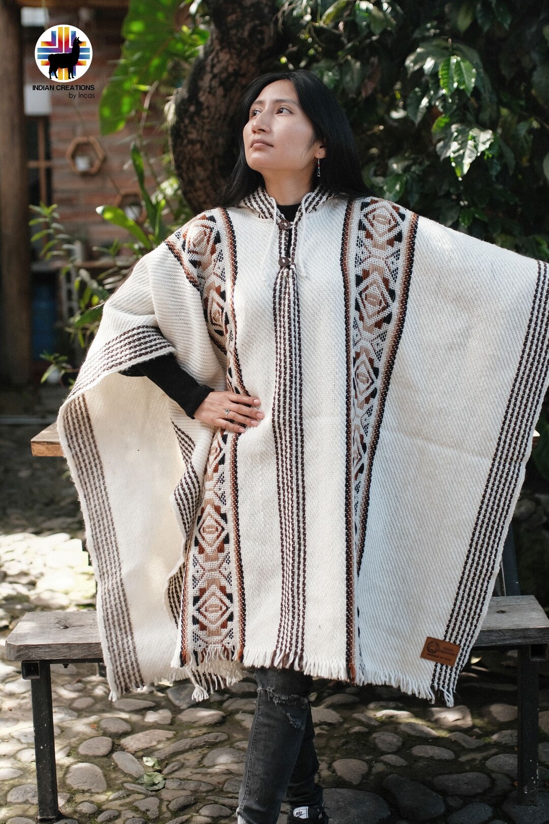 Handmade Sheep Wool Poncho.(white Forest) Closed in the Front. Created ...