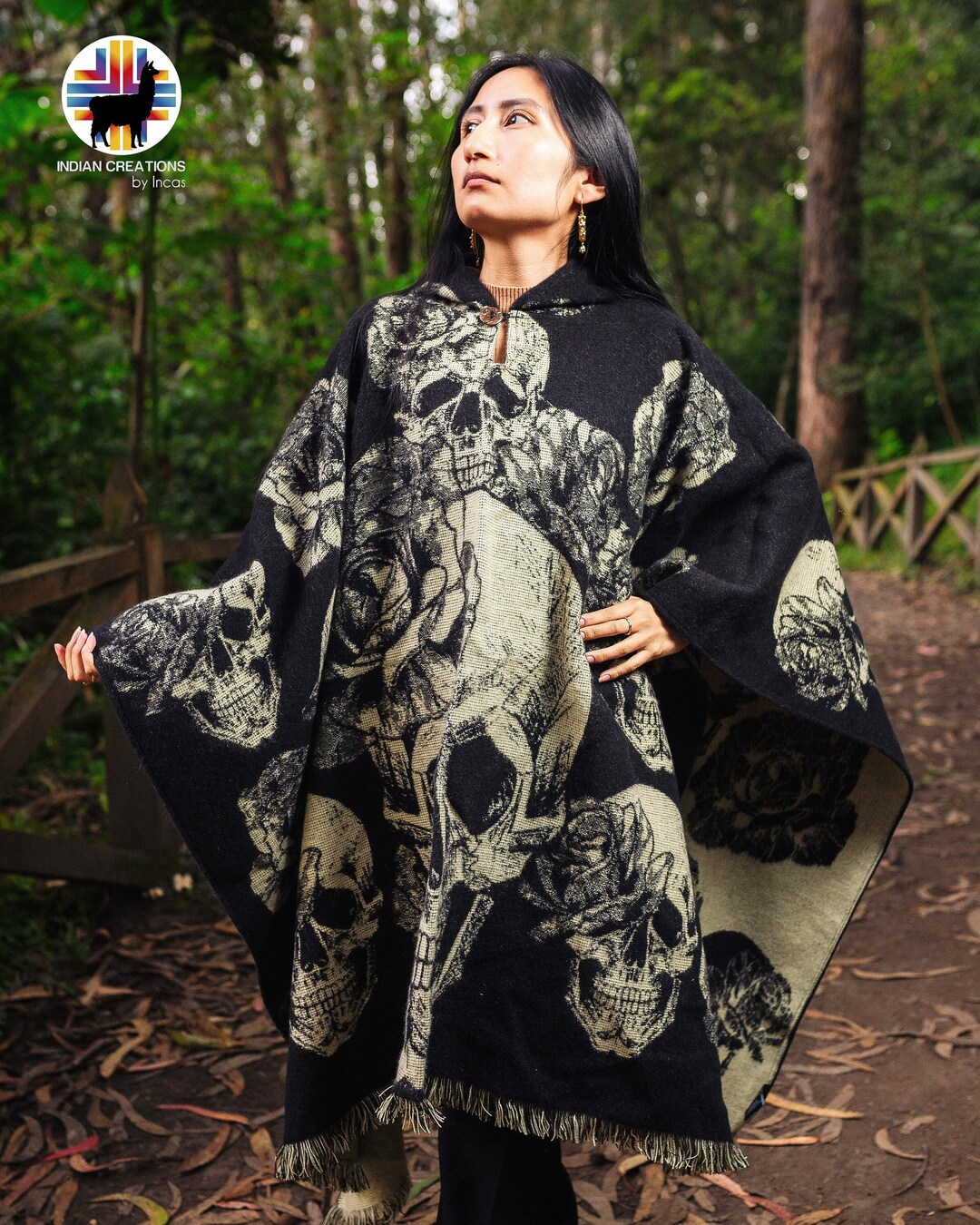 Alpaca Wool Poncho raven Skull Handcrafted by Indigenous Hands. Soft ...