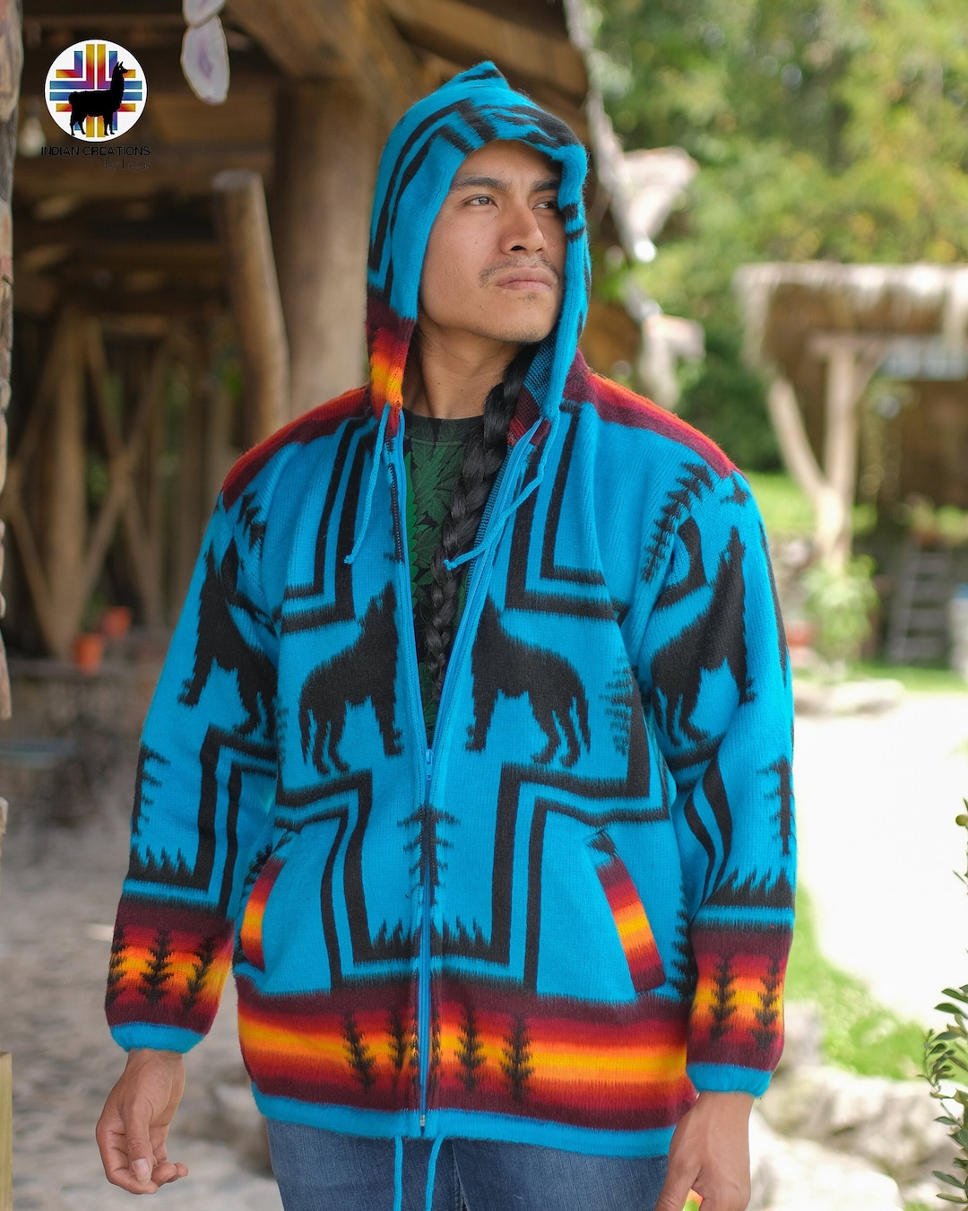Alpaca Wool Jacket. (blue Wolf Spirit) Handcrafted by Indigenous Hands ...