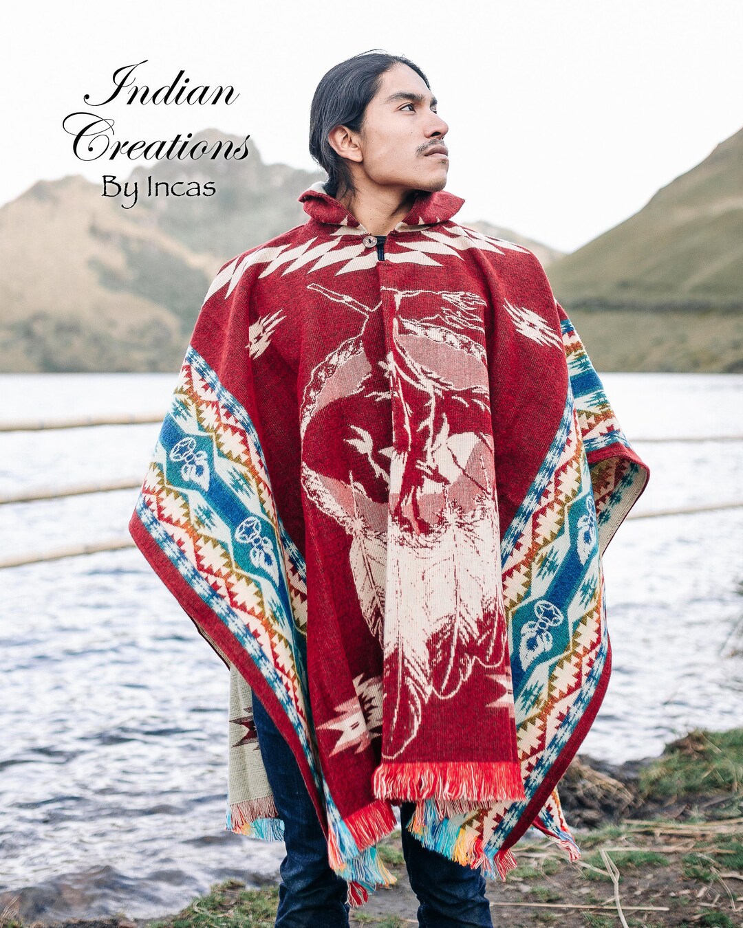 Beautiful Alpaca Poncho. (chief and Horse) Hooded Poncho. Handcrafted ...