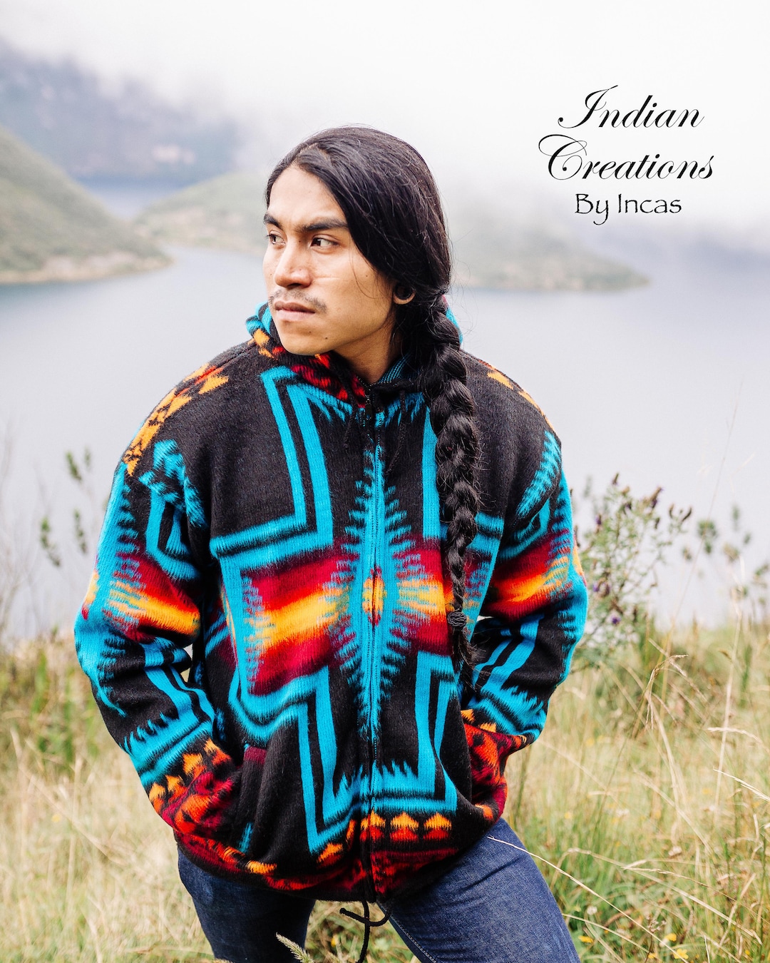 Exclusive Handmade Alpaca Wool Jacket (southwestern Blue Exclusive Handmade Alpaca Wool Jacket (southwestern Blue