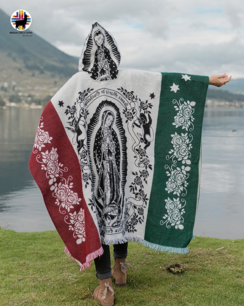 Unisex Alpaca Poncho. (lady of Guadalupe Mexican Flag) One Size ...