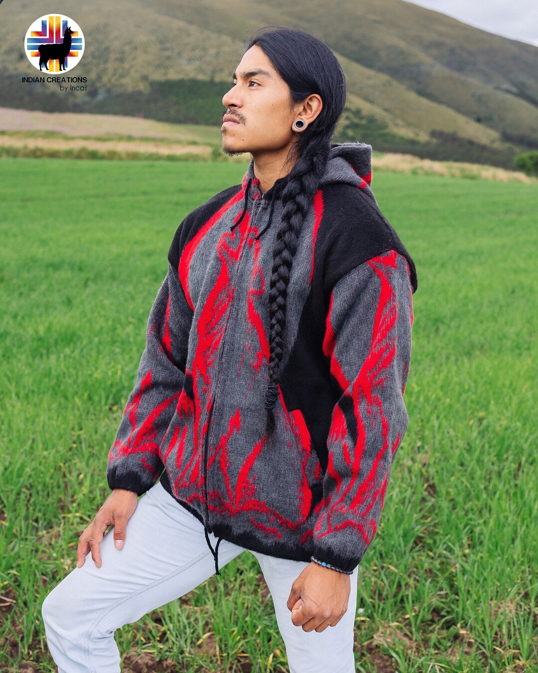 Alpaca Wool Jacket. (red Spirit Wolf) Handcrafted by Indigenous ...