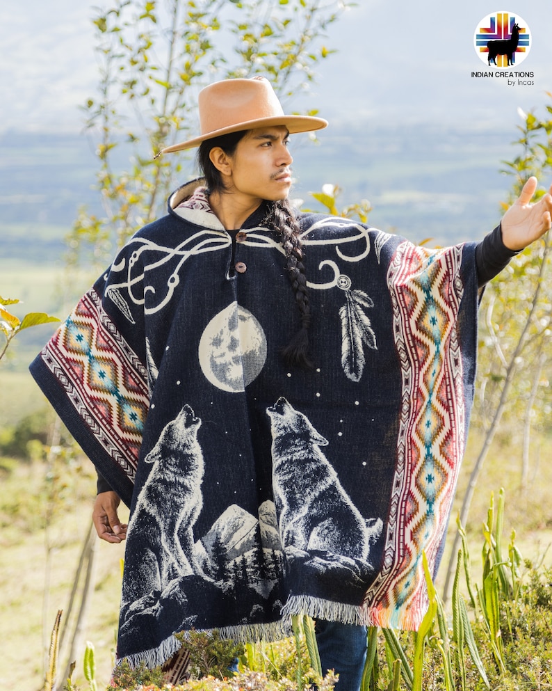 Unisex Alpaca Wool Poncho. (wolves Howling Iv)one Size.exclusively ...