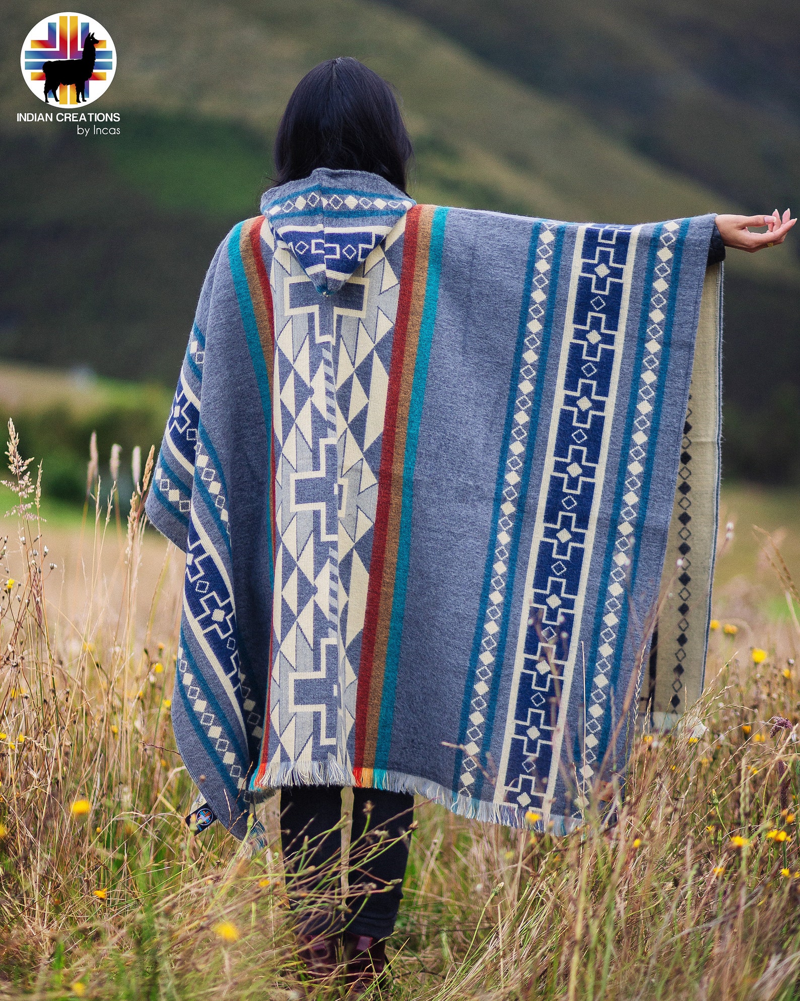 Beautiful Alpaca Wool Poncho (cloudy Sky) Handcrafted by Indigenous ...