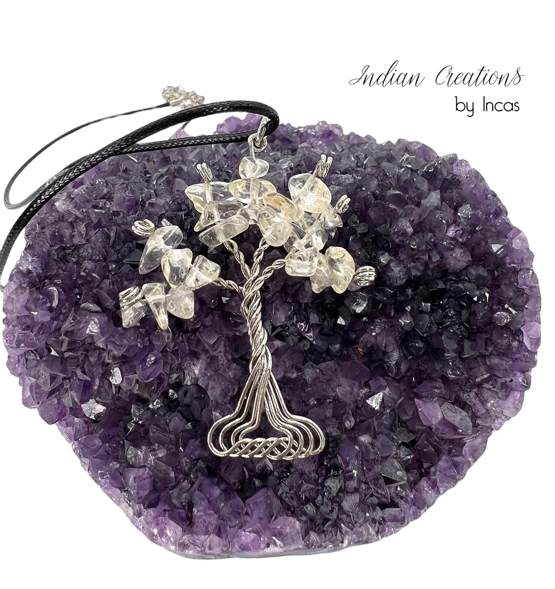 Handmade Tree of Life Necklace. White Quarz Stainless Steel Wire ...