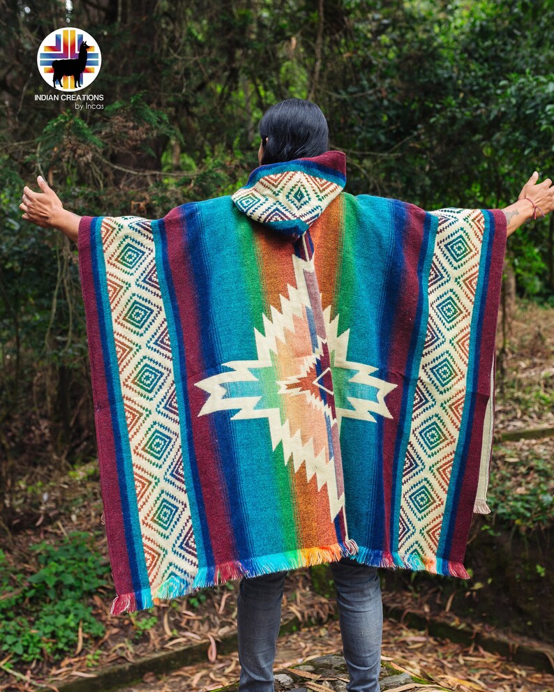 Alpaca Wool Poncho (sunset in the Forest) Handcrafted by Indigenous ...