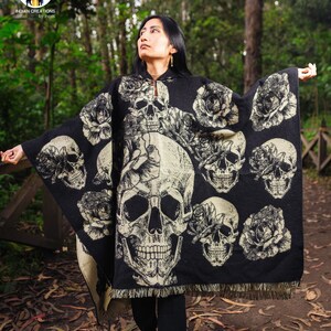 Alpaca Wool Poncho raven Skull Handcrafted by Indigenous Hands. Soft ...