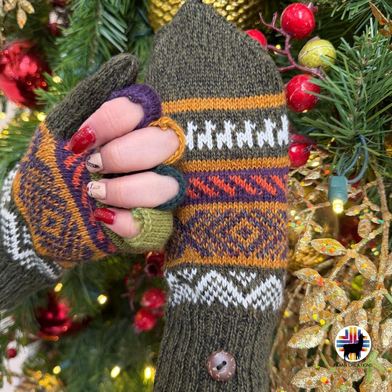 Peruvian 100% Alpaca Fibers Handmade Gloves. Convertible Mitten ...