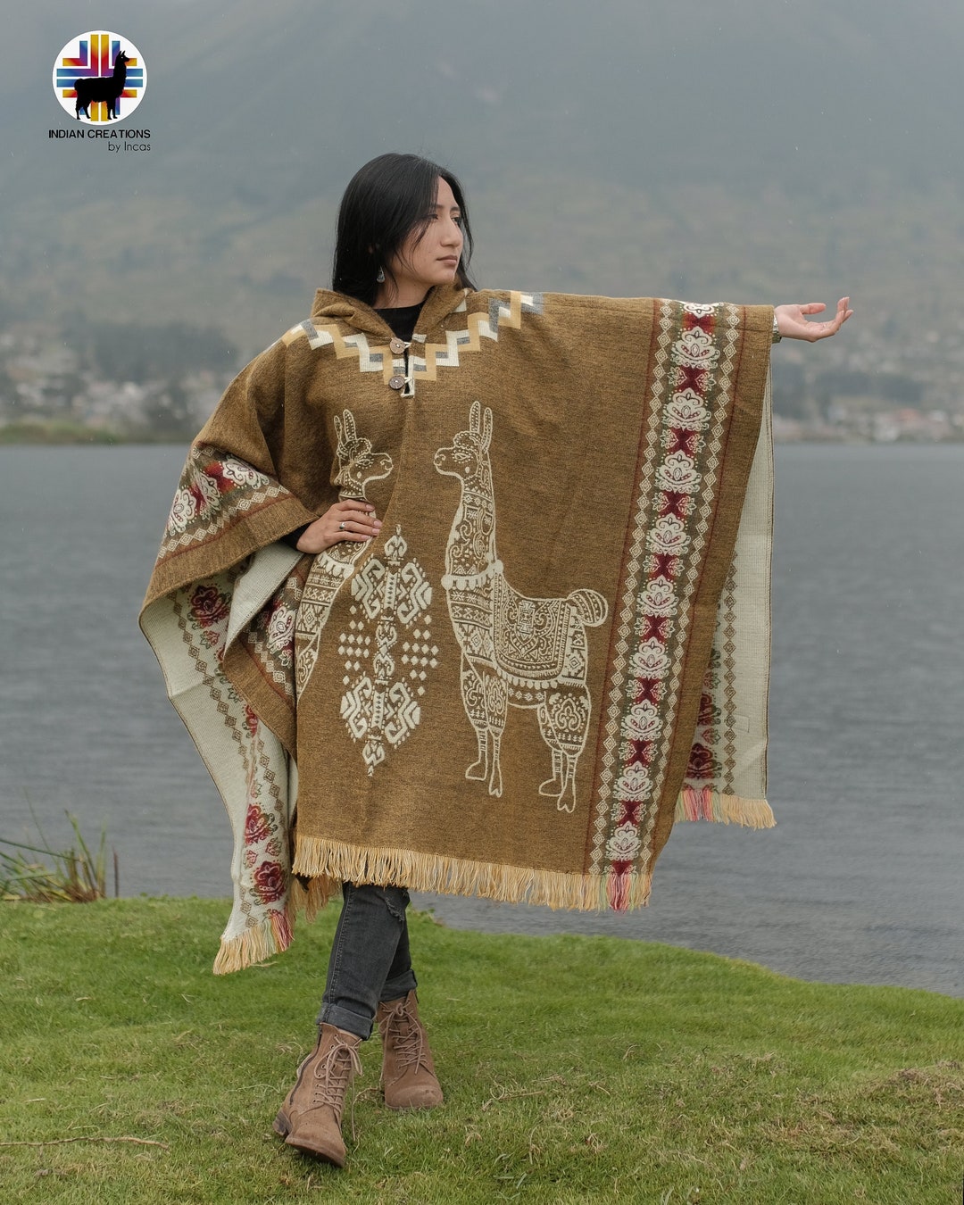 Unisex Alpaca Wool Poncho. (khaki Alpaca) One Size. Exclusively ...