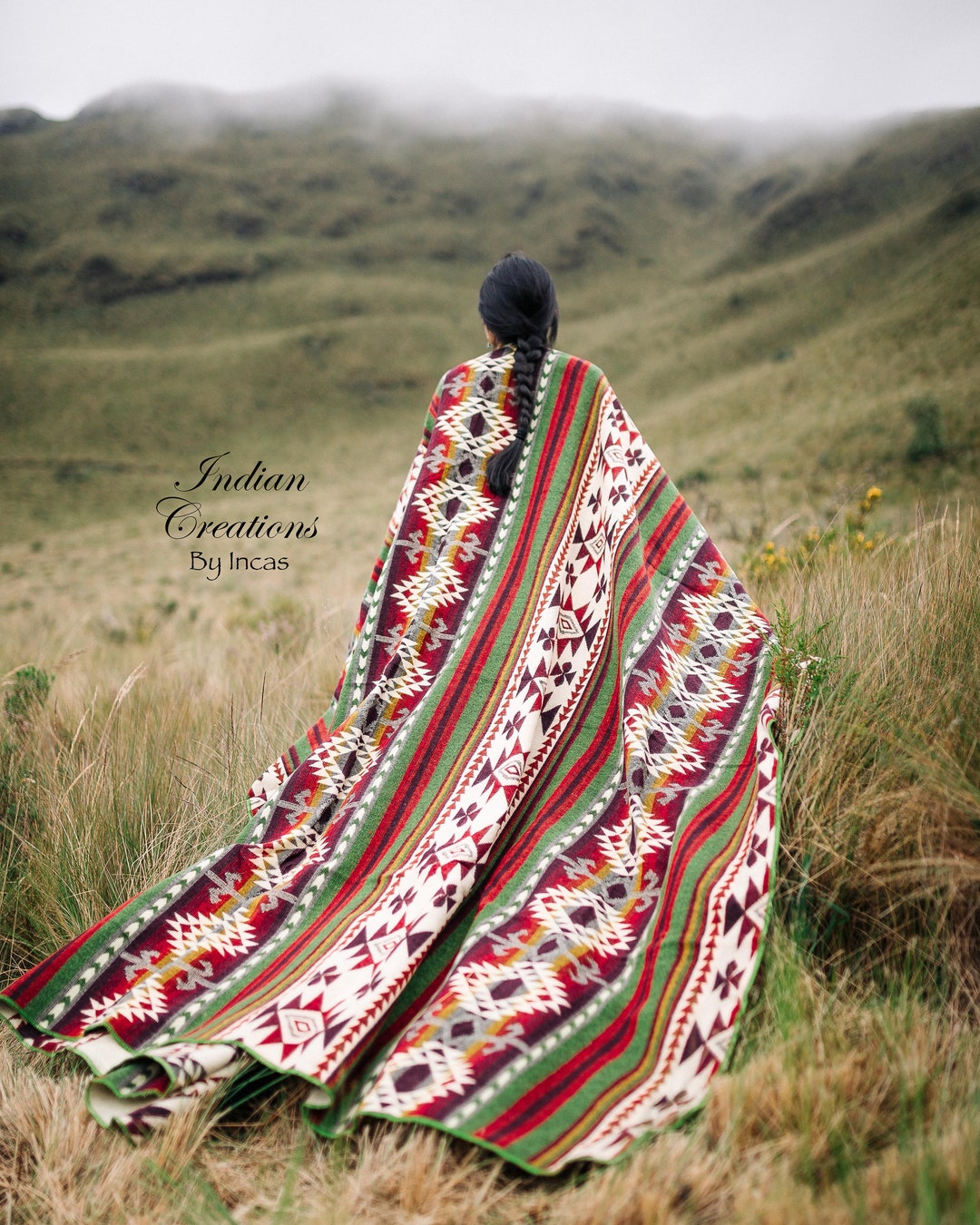 Handcrafted Alpaca Wool Blanket kwanzan in Fall Design by Indigenous ...