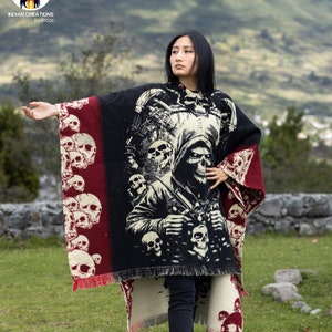 Alpaca Poncho santa Muerte Handcrafted by Indigenous Hands. Soft and ...