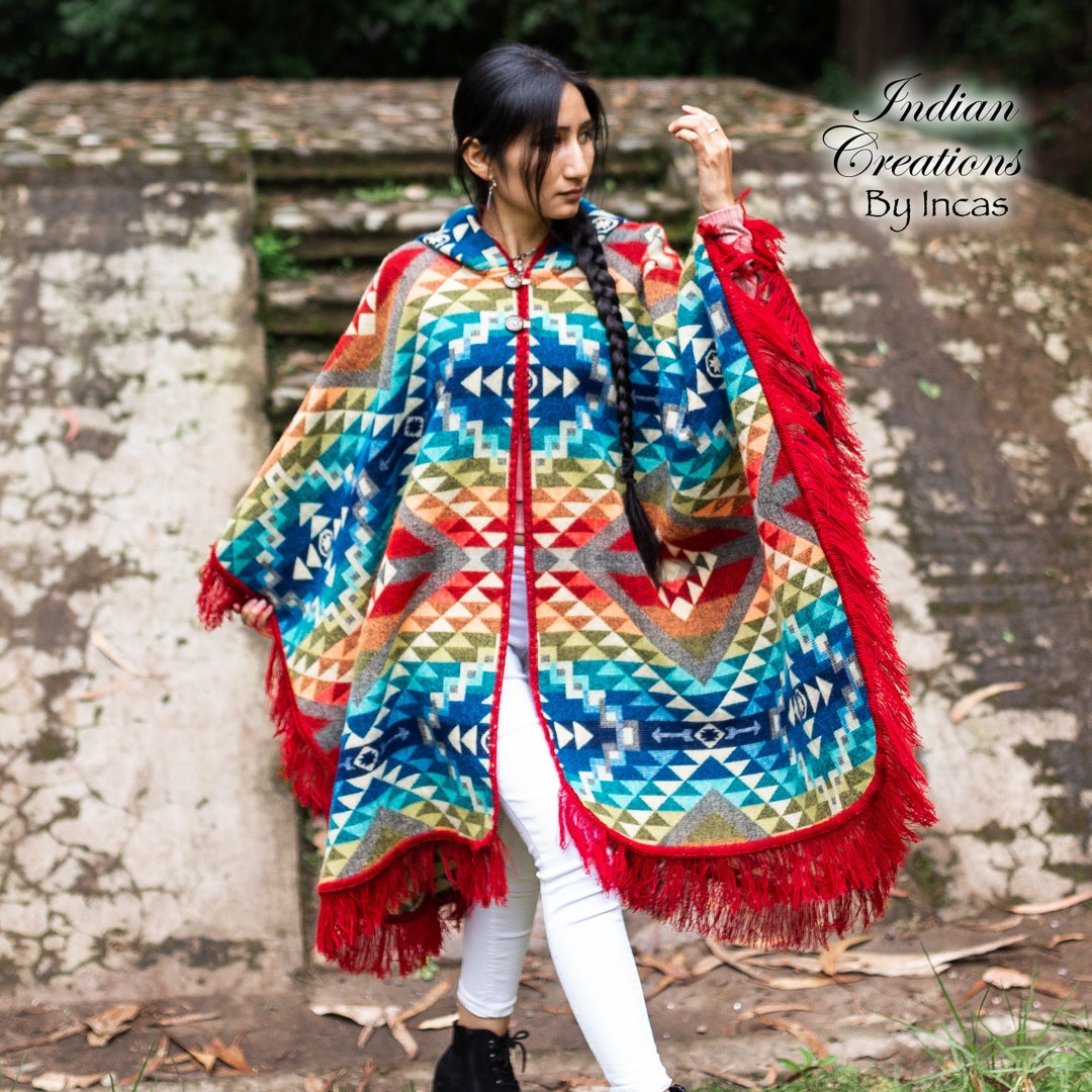 Geometric Southwestern Style Alpaca Cape. Crafted by Indigenous Hands ...