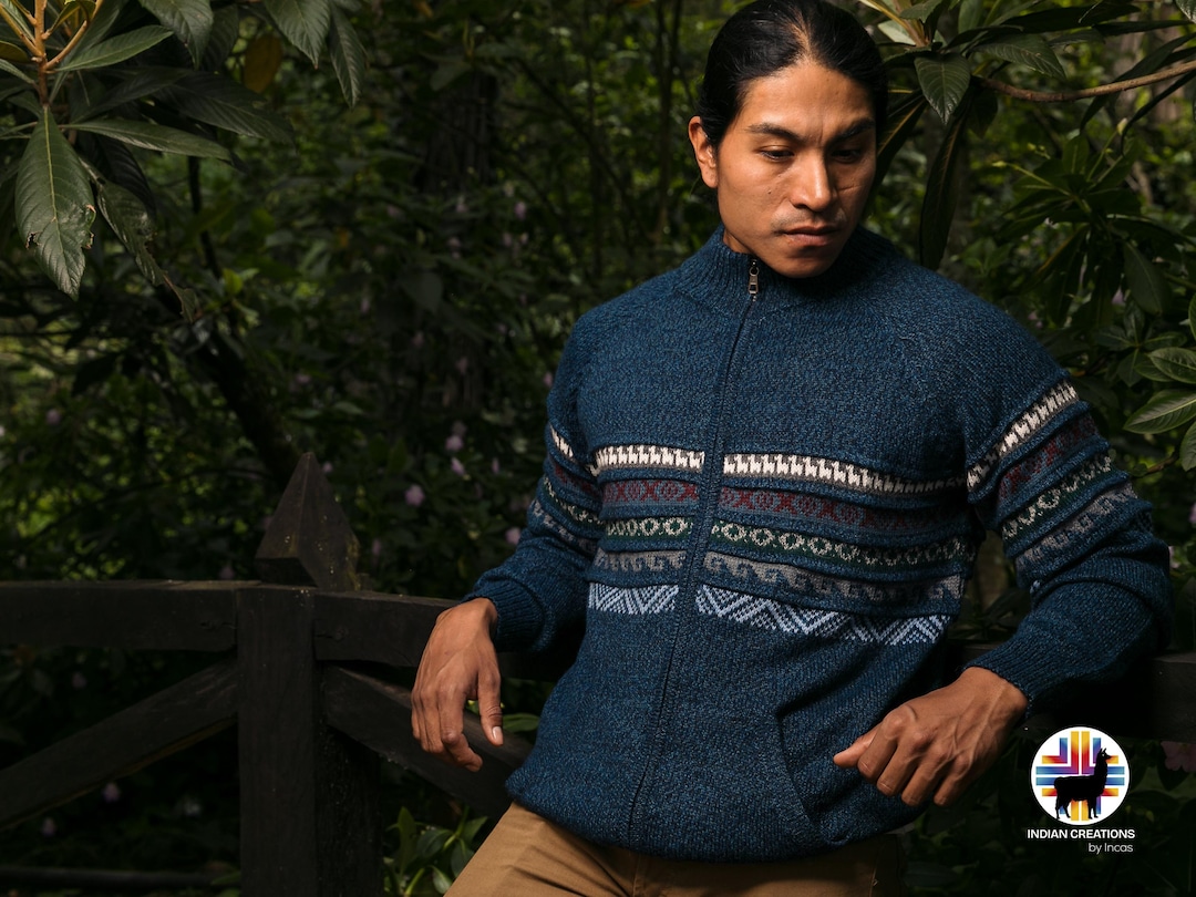 Handmade Alpaca Sweater (Blue Lake) Unisex use. Handcrafted by ...