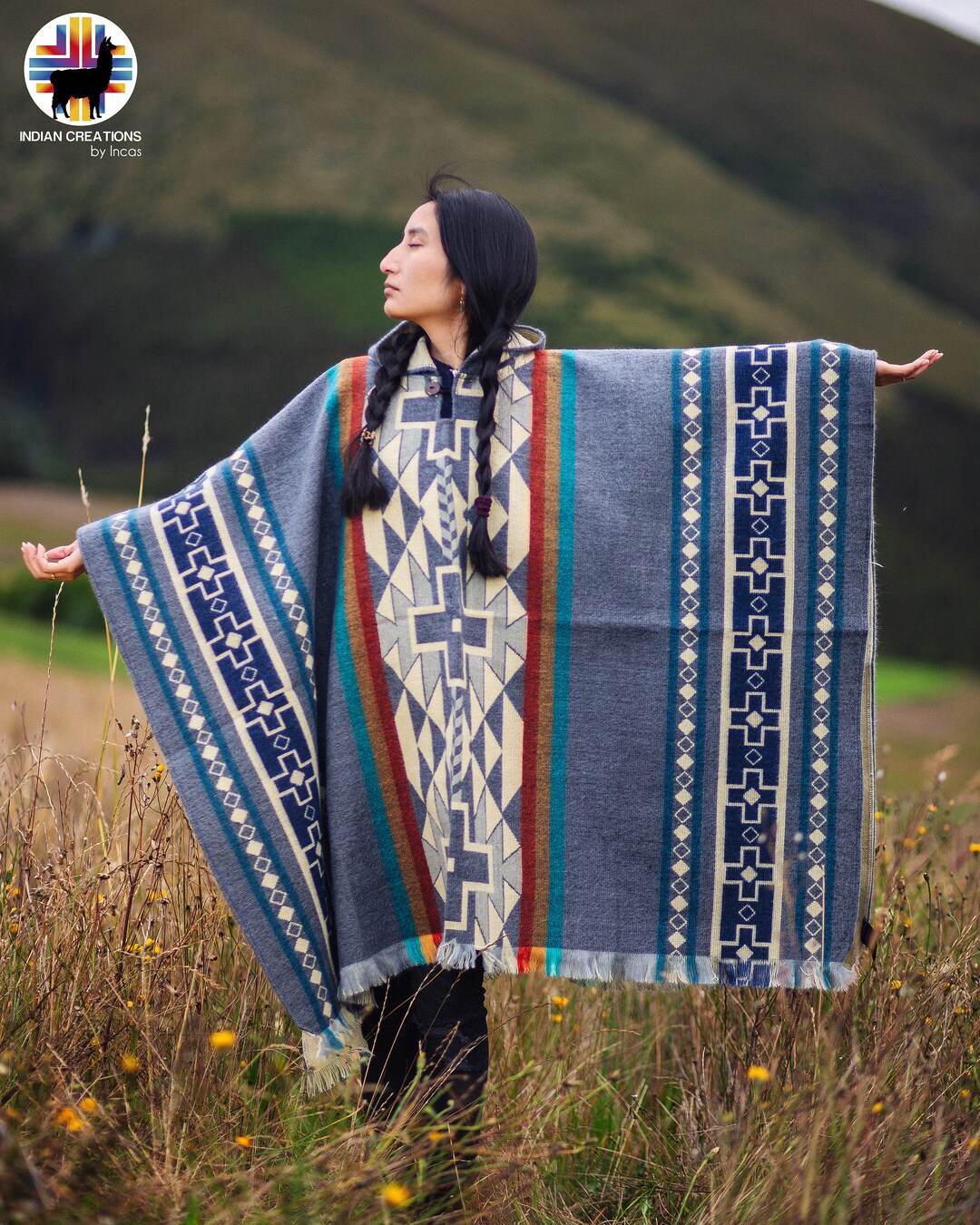 Beautiful Alpaca Wool Poncho (cloudy Sky) Handcrafted by Indigenous ...