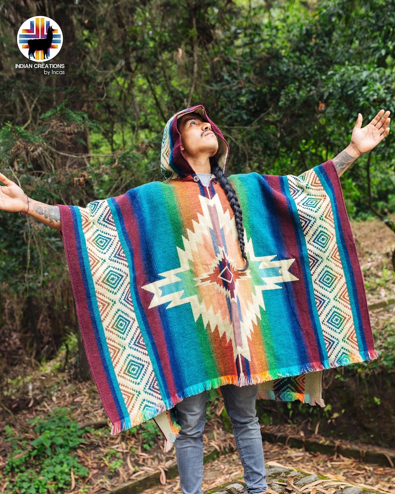 Alpaca Wool Poncho (sunset in the Forest) Handcrafted by Indigenous ...