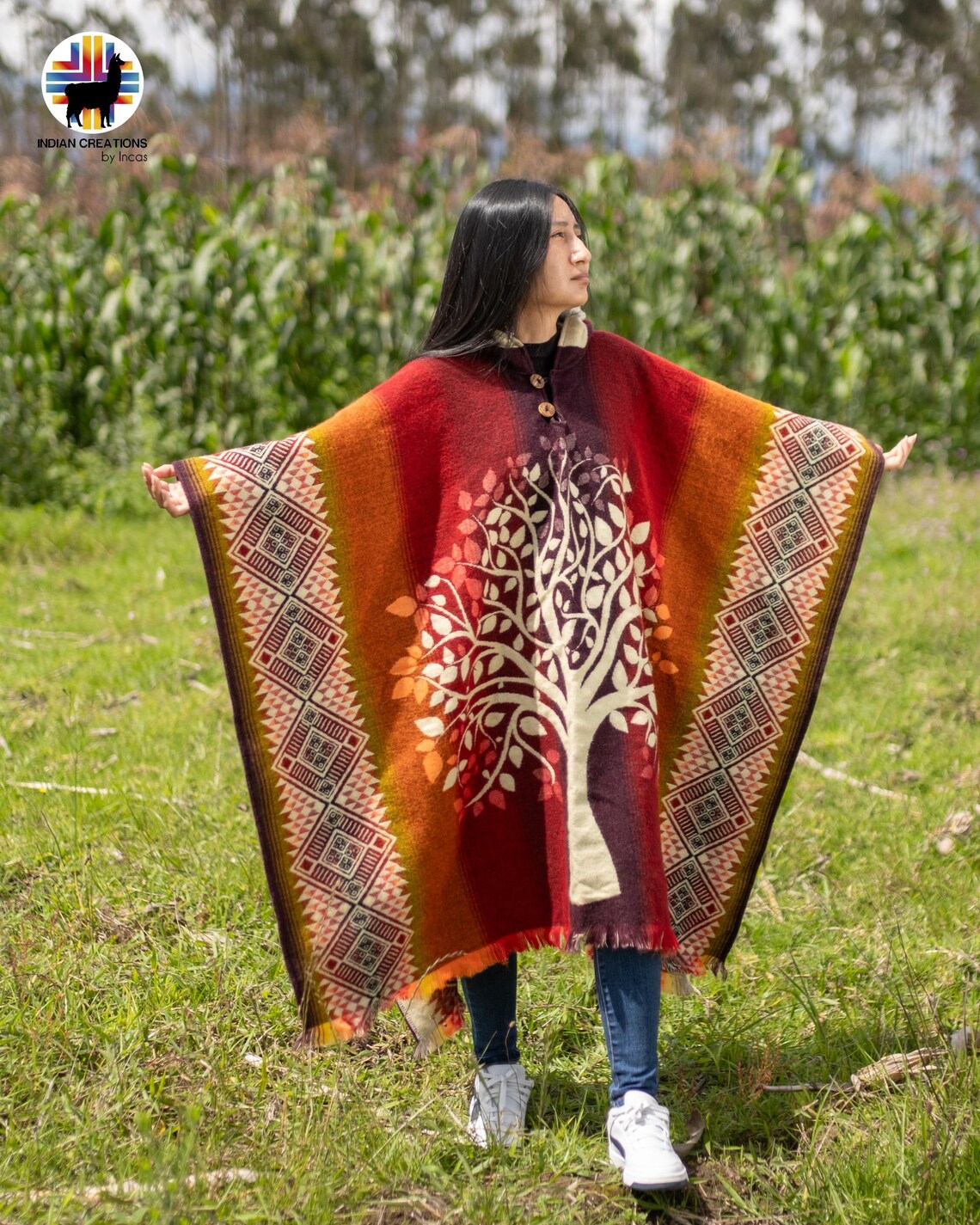Alpaca Wool Poncho (tree of Life) Handcrafted by Indigenous Hands. Soft ...