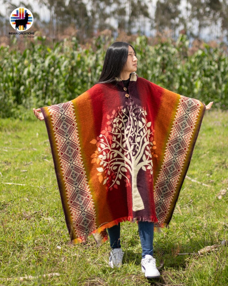 Alpaca Wool Poncho (tree of Life) Handcrafted by Indigenous Hands. Soft ...