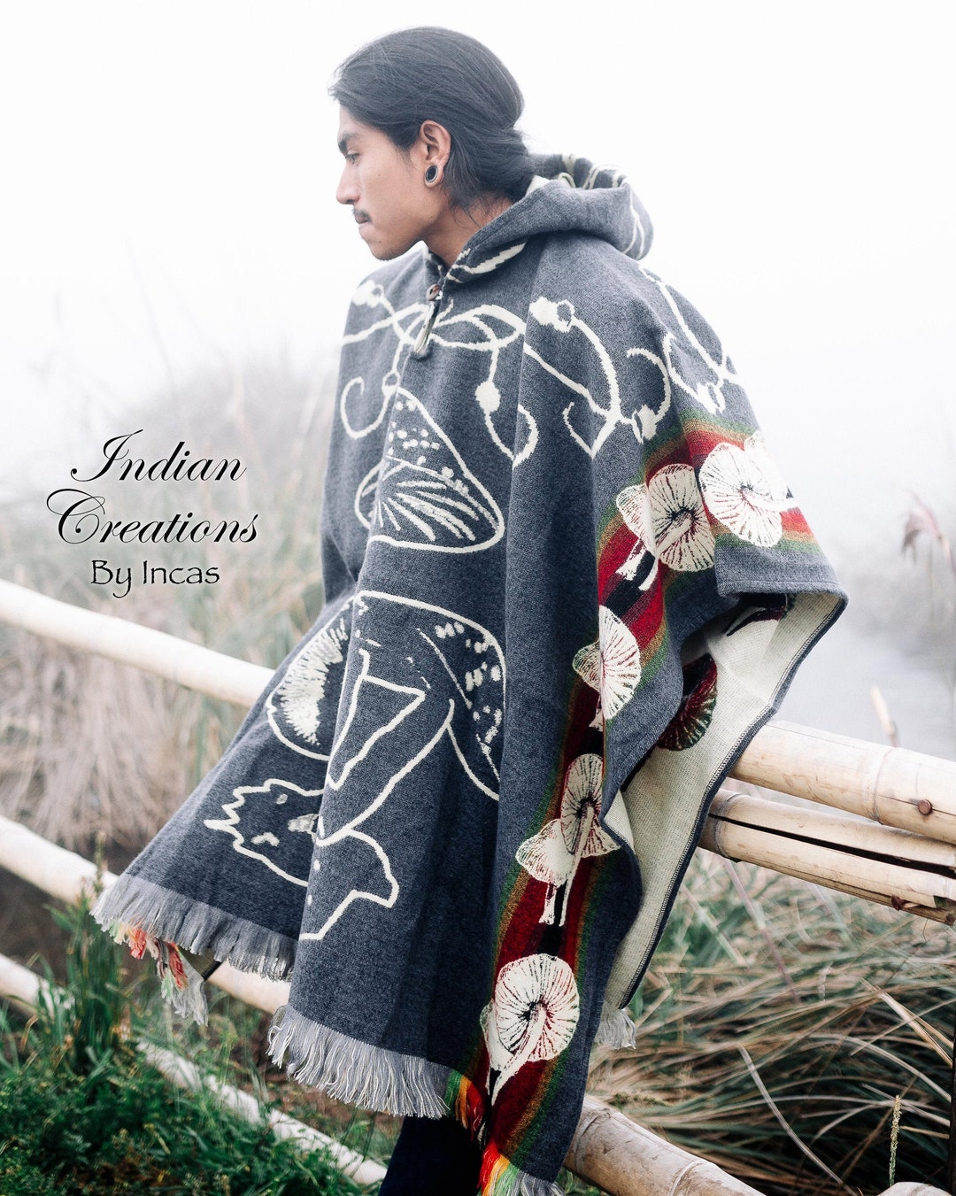 Native American Mushroom Poncho. Handcrafted Alpaca Poncho. Soft and ...