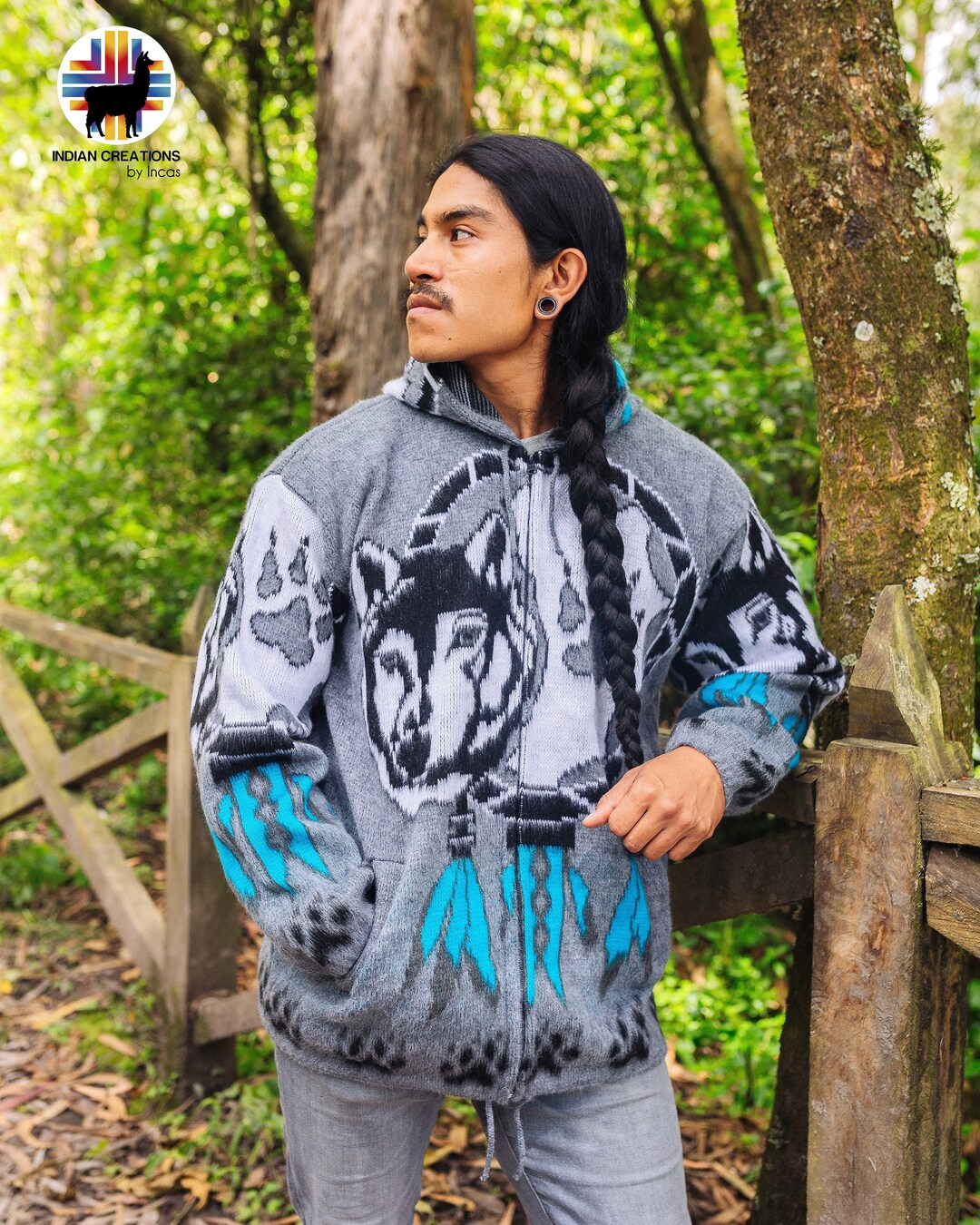 Alpaca Wool Jacket. (wolf & Dreamcatcher III) Unisex Use. Handcrafted ...