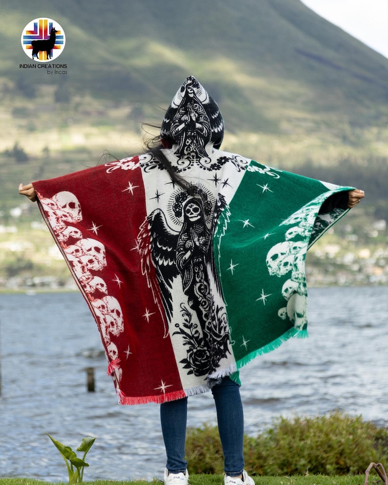 Alpaca Wool Poncho(santa Muerte MF) Handcrafted by Indigenous Hands ...