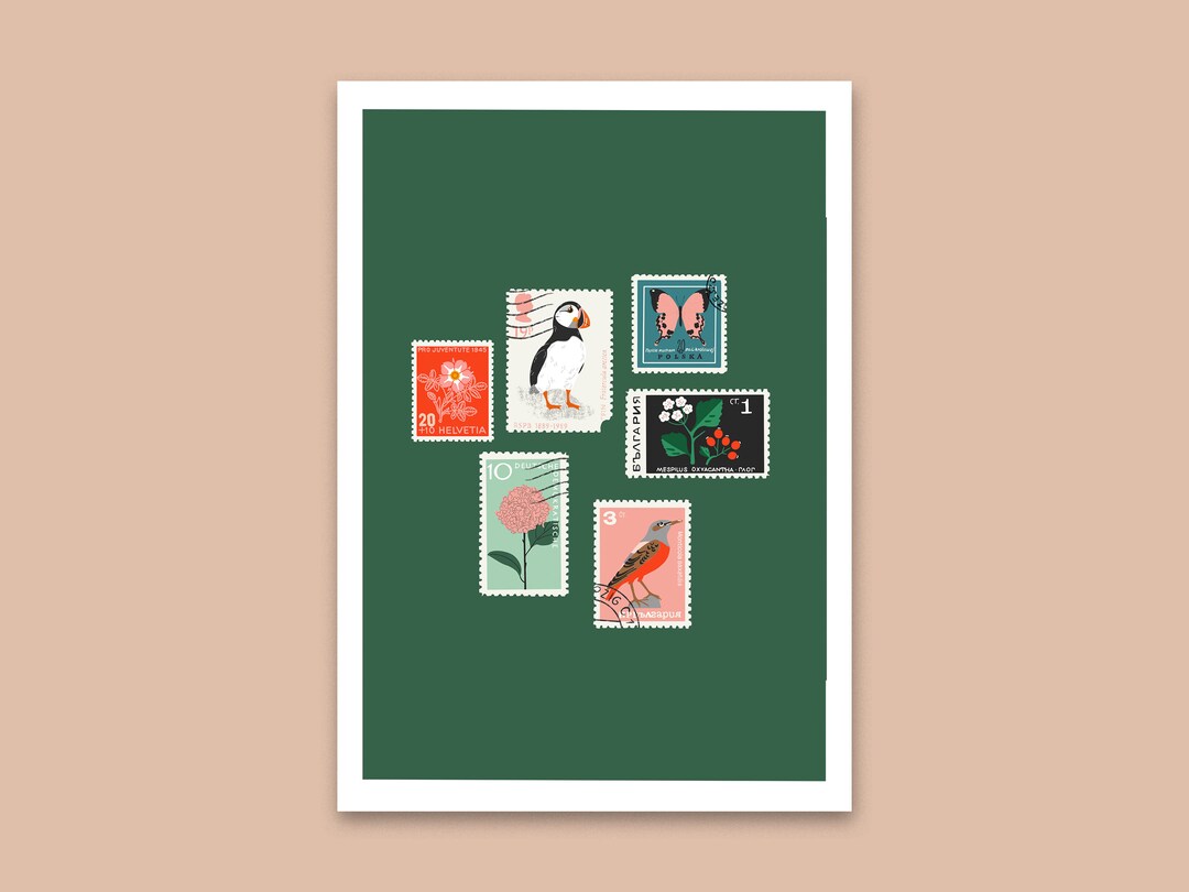 Illustrated, Postage Stamps, A5 Art Print, Wall Decor - Etsy