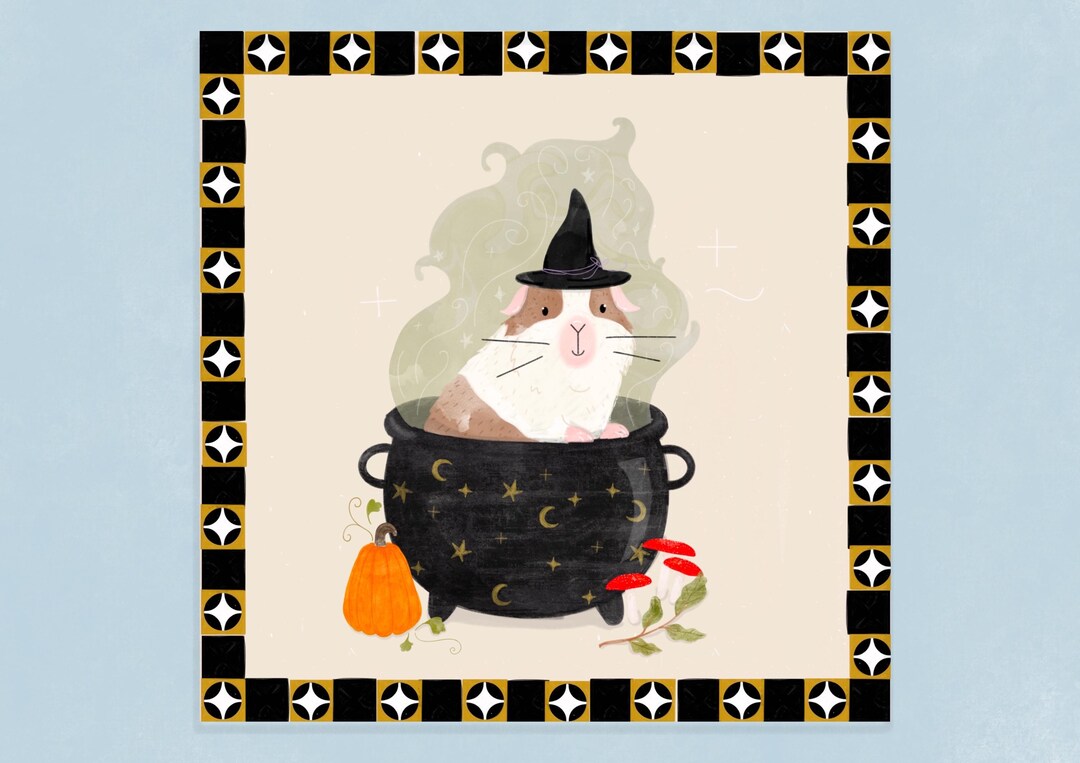 Guinea Pig in Cauldron, Spooky Halloween Decoration, Autumn Art Print ...