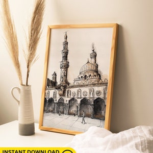 Al Azhar Mosque Cairo Egypt Watercolor Painting, Islamic Masjid ...