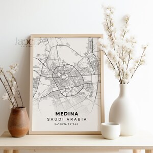 Medina City Streets Map Monochrome Black & White Islamic Printable ...